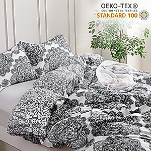 PHF Washed Soft Duvet Cover Set California King Size, 3 Piece Boho Paisley Printed Comforter Cover Set, Ultra Soft Comfy Durable Floral Farmhouse Duvet Cover with Zipper Closure, 104x98, Black
