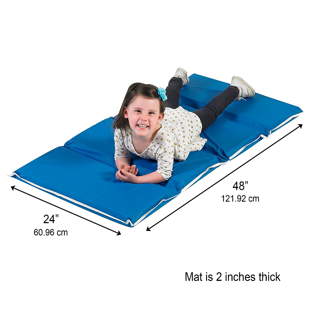 Children's Factory 2" Tough Duty Folding Blue Rest-Mat-, Classroom-Nap-Mats-for Preschools & Daycares, Foam-Napping-Floor-Mat-for Kids & Toddlers