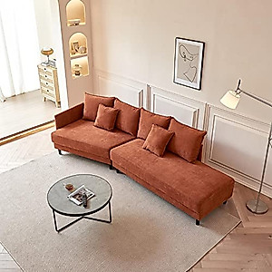 Seegool Corner Sectional Couch for Living Room, Right Hand Facing Curved Sofa Polyester Fabric Wood Frame with Wood Legs for Bedroom, Office, Apartment, Orange