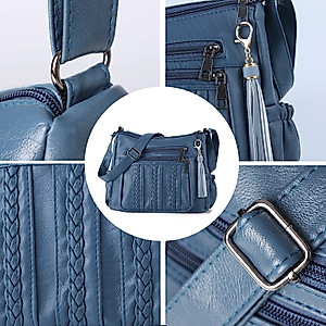 ELDA Purses for Women Pocketbooks Soft PU Leather Ladies Crossbody Purse Multi Pocket Shoulder Bag (Gray blue)