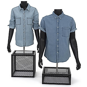 Displays2go Headless Male Torso Mannequin with Metal Base, Removable Arms - Matte Black (SMMMATBA)