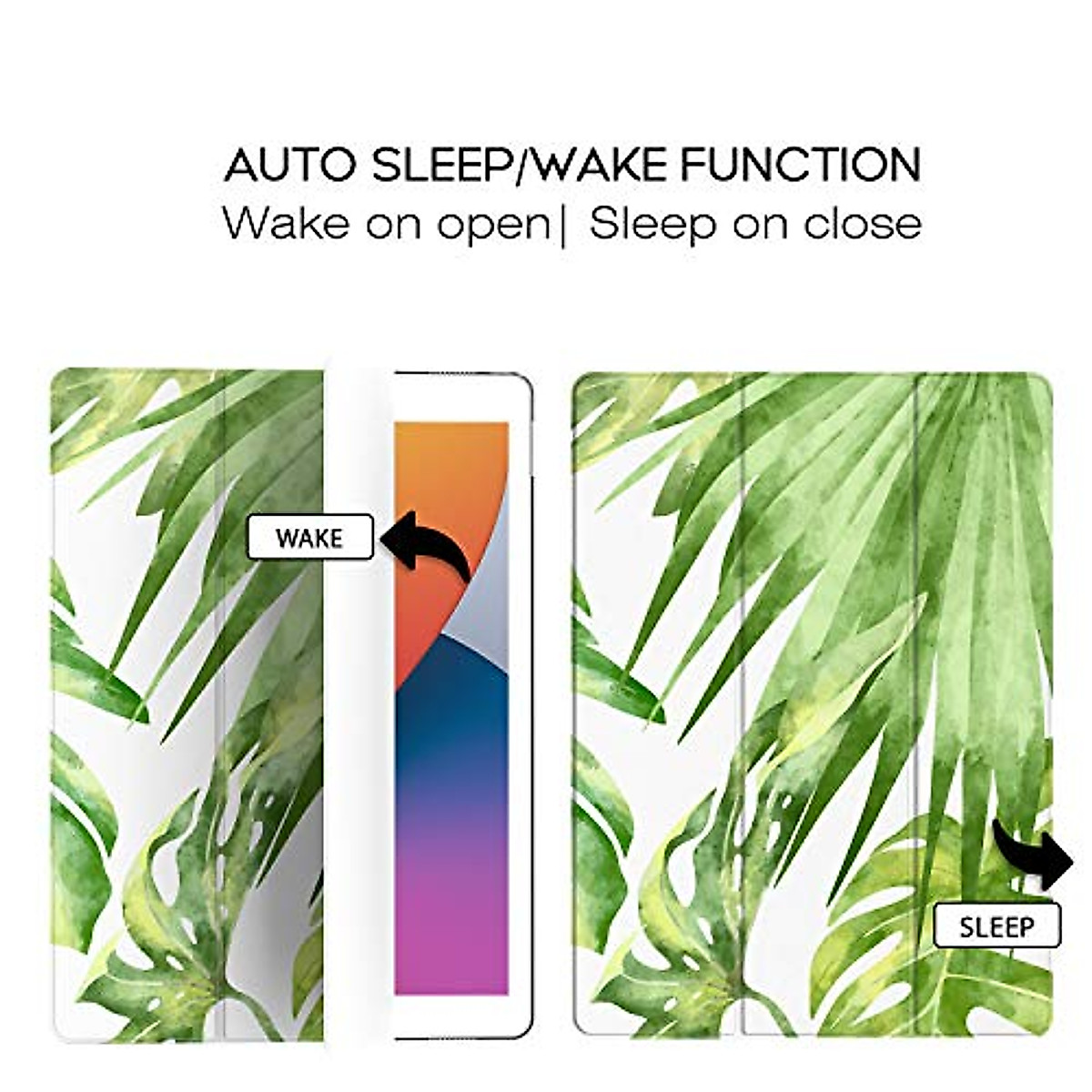 Vonna Case for Apple iPad Air 5th 2022 4th 2020 Gen 3th 10.2 12.9 Pro 11 10.5 9.7 Mini 6 5 4 3 2 1 Magnetic Closure Design Print Palm Leaf Slim Tropic Stand Watercolor Monstera Green Leaves vm252