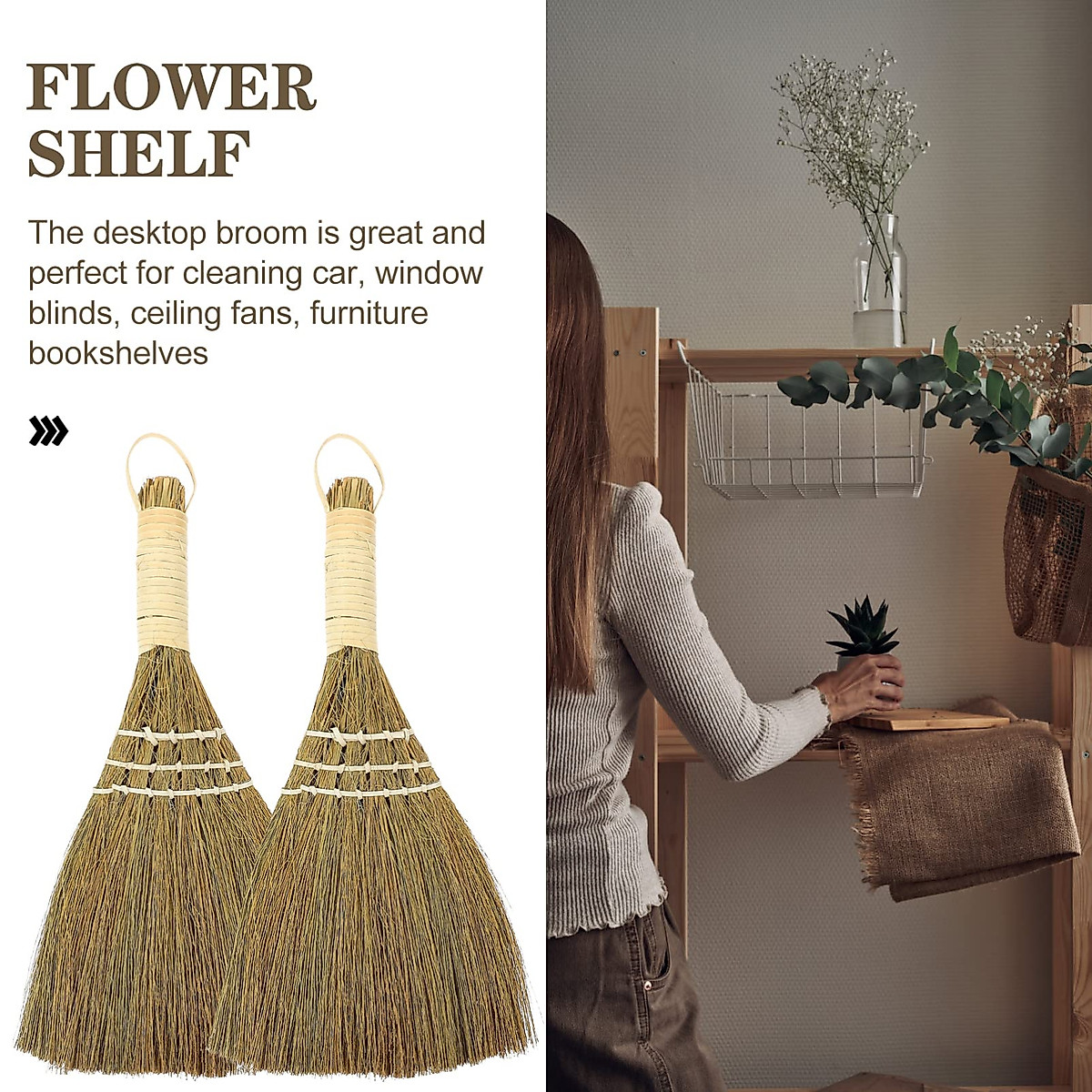 2pcs Small Natural Whisk Broom Sweeping Hand Handle Broom Asian Thai Duster Whisk Broomstick Straw Soft Broom for Cleaning Dustpan Desktop L Hand Broom