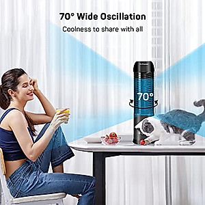 Dr. Prepare Tower Fan, Quiet Cooling Fan, Desk Table Fan with 3 Speeds and Timers, 70° Oscillating Fan, Space-Saving, Portable Small Bladeless Fan for Bedroom Office Home Desktop, 16-Inch