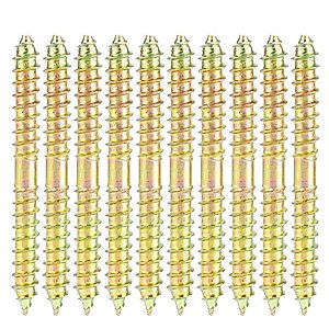 Dowel Screw, 10pcs 6 * 60mm Zinc Plating Dowel Screw Double Sided Screw Double Ended Screw Wood to Wood Woodworking Furniture Connecting Fixing Dowel Screws