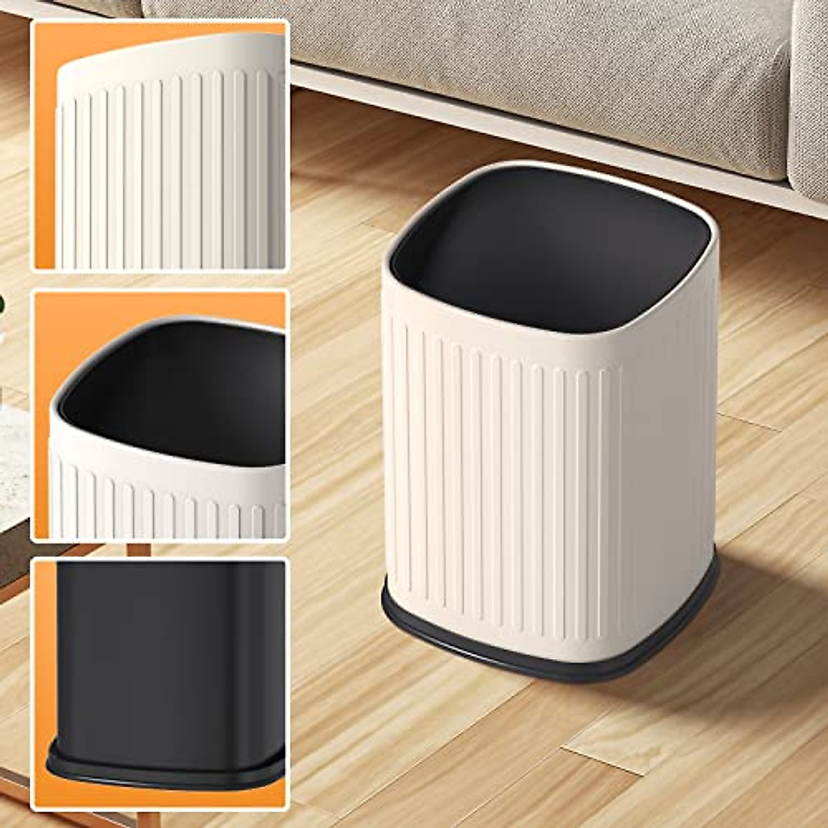 Mbillion Small Trash Can Open Top Metal Waste Bin 2.1Gal/8L,Stainless Steel Garbage Can with Inner Bin Hide Trash Bags, Double Layer Trash Can, Non-Slip Bottom Trash Bin, Without Lid