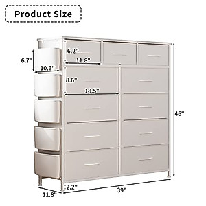 LIVEHOM 11 Dresser Drawer for Bedroom, Chest of Drawers with Side Pockets, Hooks, Fabric Storage Drawer, Steel Frame, Wood Top, Organizer Unit and Pull Handle for Closet, Nursery