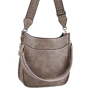 HKCLUF Crossbody Bag for Women,Vegan Leather Hobo Handbags Women Fashion Shoulder Bags Cross-body Bucket Purse with 2PCS Adjustable Guitar Strap(Apricot Pink)