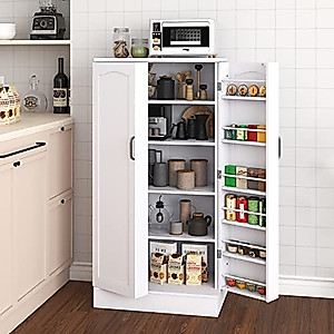 Jehiatek 47” Kitchen Pantry Cabinet, White Freestanding Buffet Cupboards Sideboard with Doors & Adjustable Shelves, Kitchen Pantry Storage Cabinet for Kitchen, Living Room and Dinning Room