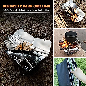 Foldable Camping Grill- Stainless Steel Wood Burning Stove and Fire Pit- 14.2” Portable Campfire Charcoal BBQ Grill- Outdoor Cooking BBQ With Grill Mesh and Carry Bag- Easy to Assemble