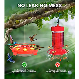 Hummingbird Feeders for Outdoors Hanging, 8 Feeding Ports for Attract More Hummingbirds, Ant & Bee Proof, No Leak Humming Bird Feeder Outside, Easy to Clean and Fill Plastic Saucer Feeder 12Oz