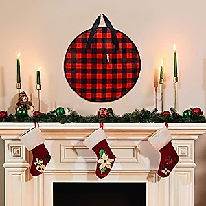 Sadnyy 4 Pieces Christmas Wreath Storage Bag Round Buffalo Plaid Wreaths Storage Container Large Zippered Wreaths Holder Container with Handles for Xmas Holiday Party (Black and Red, 24 Inch)