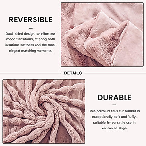 NEXHOME PRO Faux Fur Throw Blanket Pink, Luxury Soft Decorative Cozy Plush Long Shaggy Fluffy Blanket for Sofa Couch Bed Living Room, Reversible Puffy Thick Warm Blanket for Winter, 50"X60"