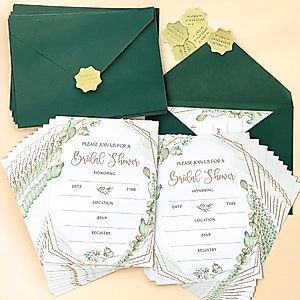STOFINITY Bridal Shower Invitations With Envelopes - Wedding Shower Invitations, Greenery Bridal Shower Invites, Fill In Party Invitation Cards For Weddings, Parties, Receptions