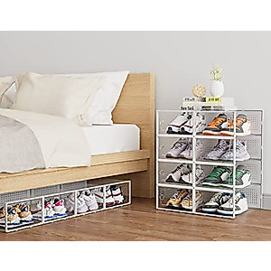 HOMIDEC 12 Pack Shoe Storage Box, Clear Plastic Stackable Sneaker Box, Shoe Organizer for Closet Under Bed Entryway(White)