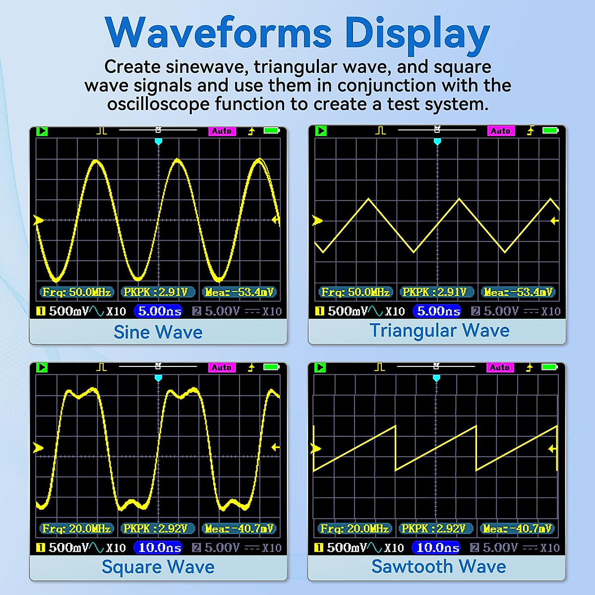 3 in 1 Portable 2CH Handheld Oscilloscope [2023 Upgraded] 120MHz Bandwidth 500MSa/s + Digital Multimeter Tester Auto Range+ Waveform Generator