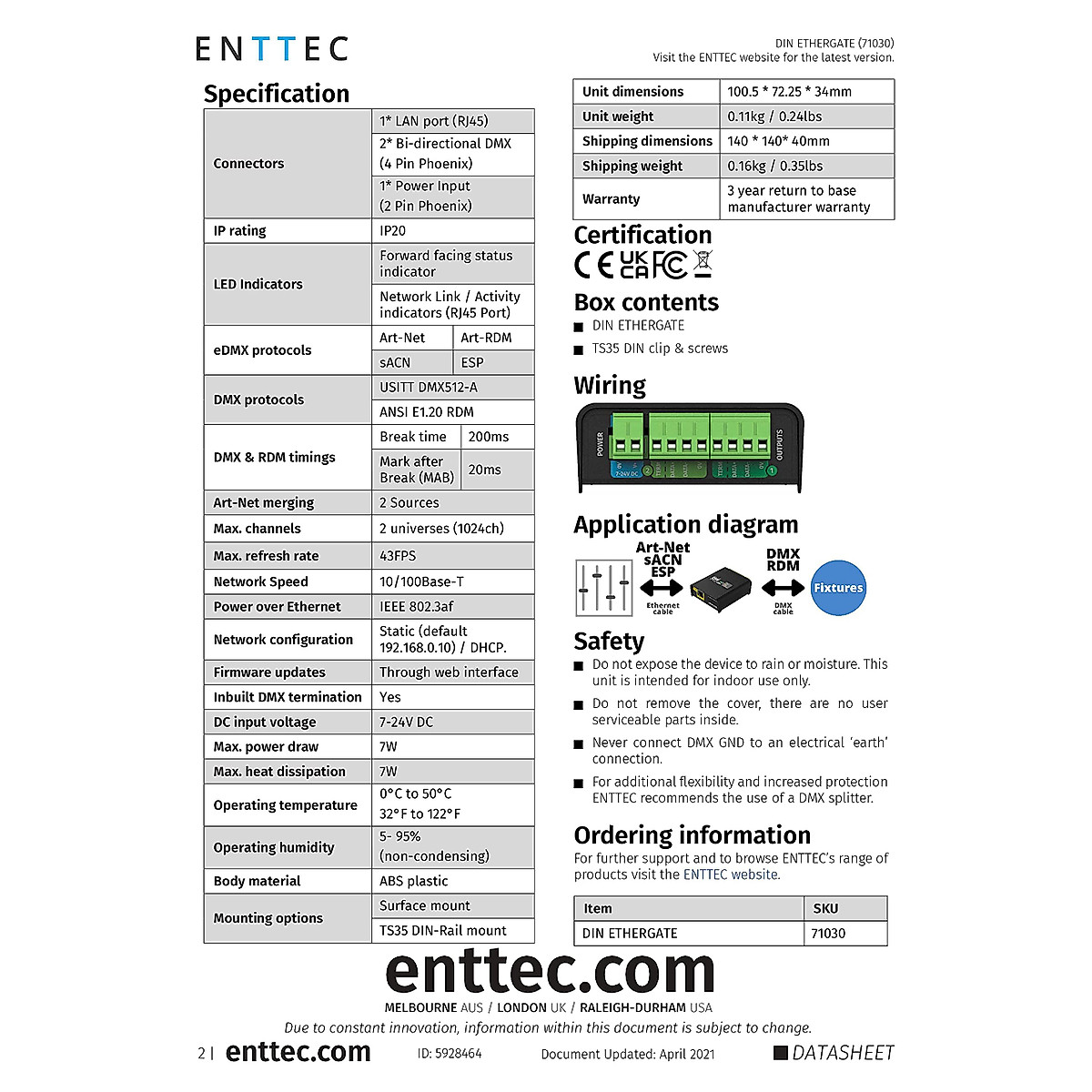 ENTTEC DIN Ethergate POE 71030 2 Universe Ethernet to Dual DMX RDM Converter, Black