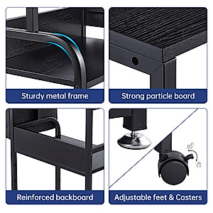 Fannova 4 Tier Small Printer Stand with Adjustable Shelf and Storage Pouch, Rolling Printer Cart with Wheels for Home Office Organization, Table Stand for Shredder CPU Computer Tower, Black