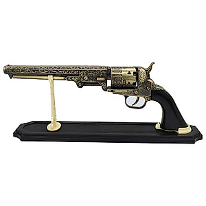 BladesUSA - Decorative Western Revolver with Display Stand - 13-inches Overall, Western Style Navy Revolver with Ornate Engravings on Body - SMB-110BK - Decorative, Collectible, Cosplay