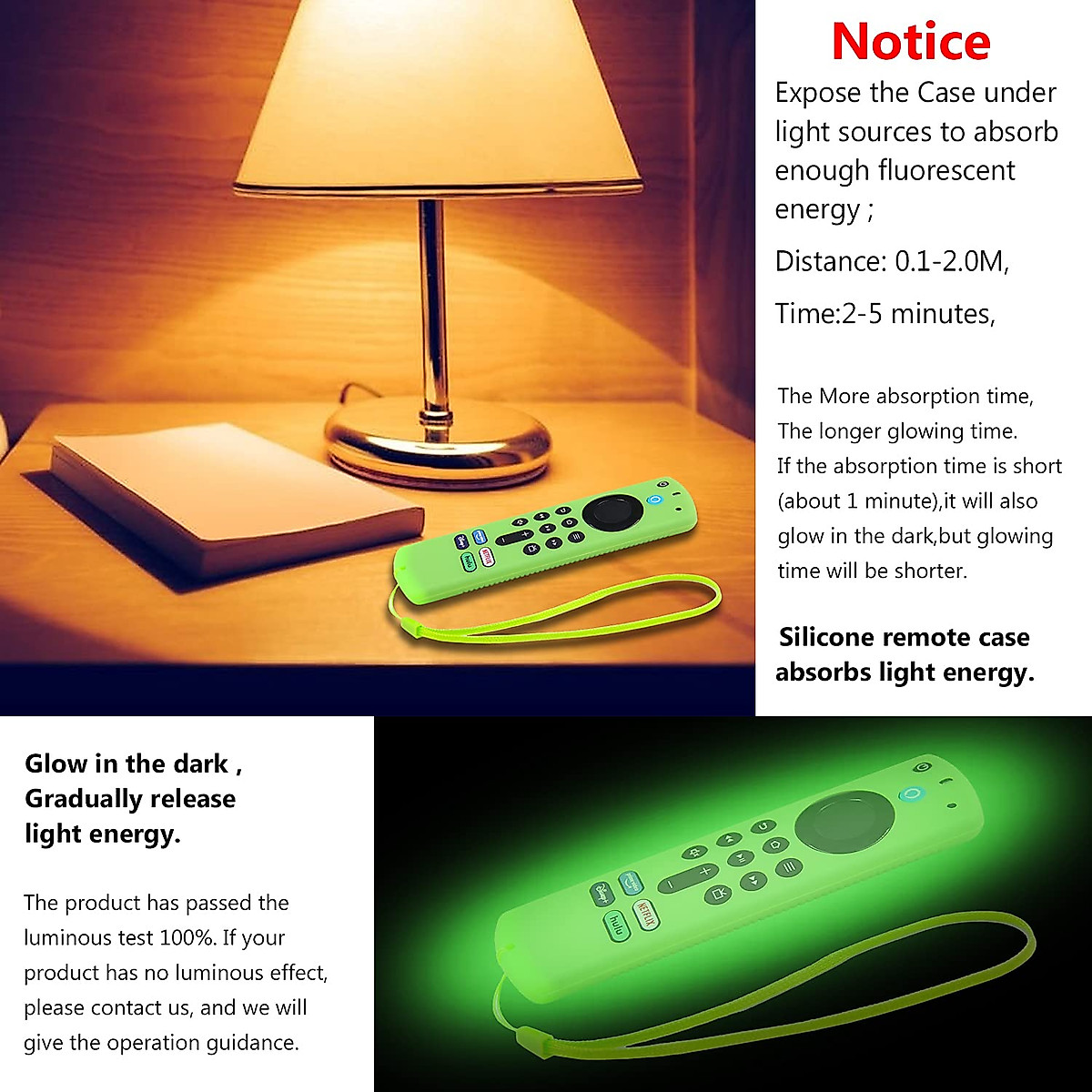 [2 Pack] Pinowu Firestick Remote Cover Case (Glow in The Dark) Compatible with Firetv Stick Alexa Voice Remote 3rd Gen, Silicone Sleeve with Wrist Strap (Green & Blue)