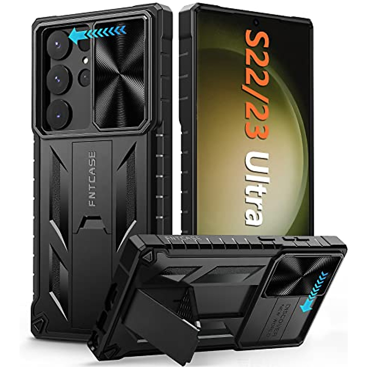 FNTCASE for Samsung Galaxy S23-Ultra Case: S22 Ultra Military Grade Shockproof Protection Mobile Case with Kickstand & Matte Textured Rugged TPU Shell | Drop Proof Protective Phone Cover