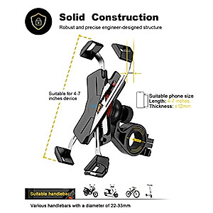 visnfa New Bike Phone Mount with Stainless Steel Clamp Arms Anti Shake and Stable 360° Rotation Bike Accessories/Bike Phone Holder for Any Smartphones GPS Other Devices Between 4 and 7 inches
