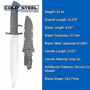 Cold Steel OSI 8.25" Japanese AUS8A Clip Point Blade 5.125" Kray-Ex Handle Tactical Outdoor Hunting Fixed Blade Knife w/Secure-Ex Sheath