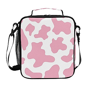 Pink Cow Print Camo Camoflage Lunchbox for Boys Girls,Insulated Lunch Tote Bag with Adjustable Strap,Leakproof and Durable Lunch Cooler for Work Office