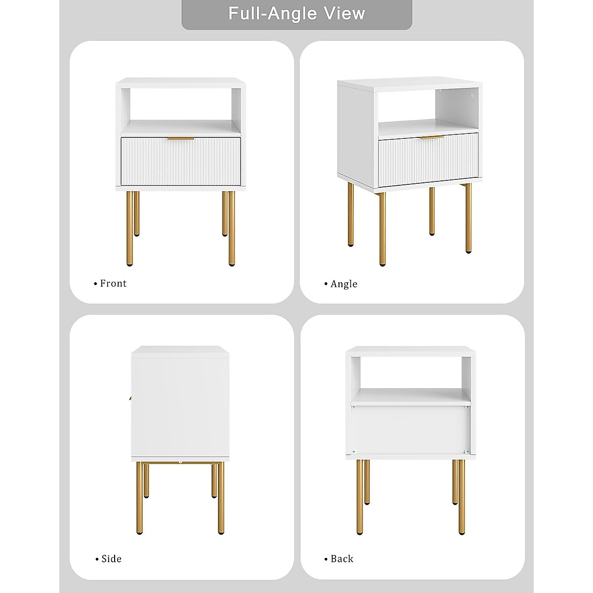 Aienvey Nightstand, Drawer Night Stand for Bedroom, Small Side Table with Drawer, Bedside Furniture, End Table with Gold Frame for Bedroom, Living Room (White Stripe, 1 Drawer)