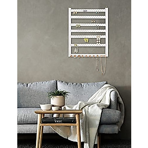 Mymazn Easy Assemble Solid Beech Wood Earring Hanging Necklace Holder Hanger Wall Mount Jewelry Organizer Rings Scruncies Organization