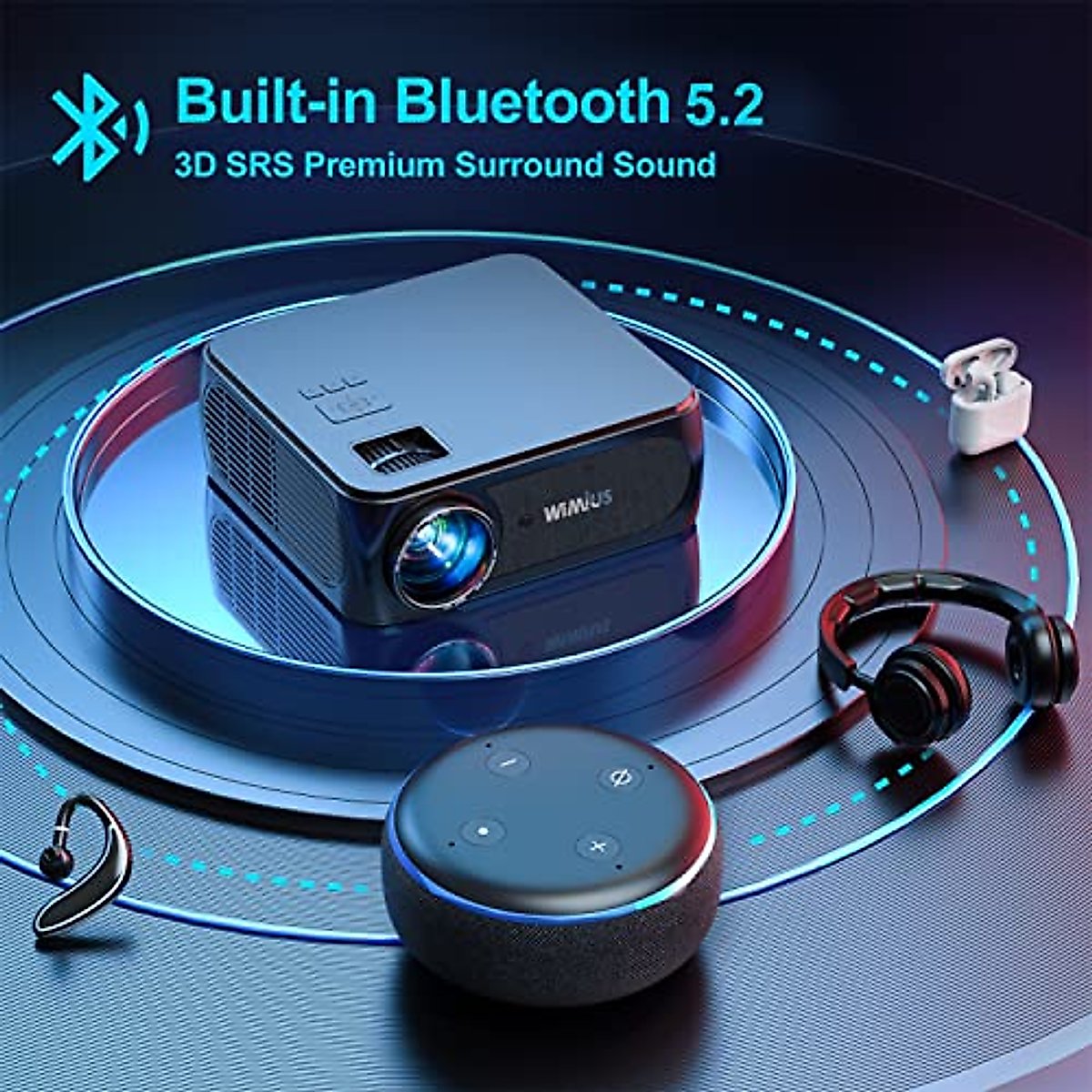 Projector, WiMiUS 2023 Newest 5G WiFi Bluetooth Projector, 480 ANSI Lumens Full HD 4K Projector Support 4P/4D Keystone, 50% Zoom, Bluetooth 5.2 Outdoor Video Projector for PC Smartphone USB (200000H)