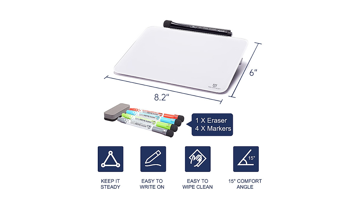 Small Desktop Glass Whiteboard - 8x6 Inches for Desk & Office