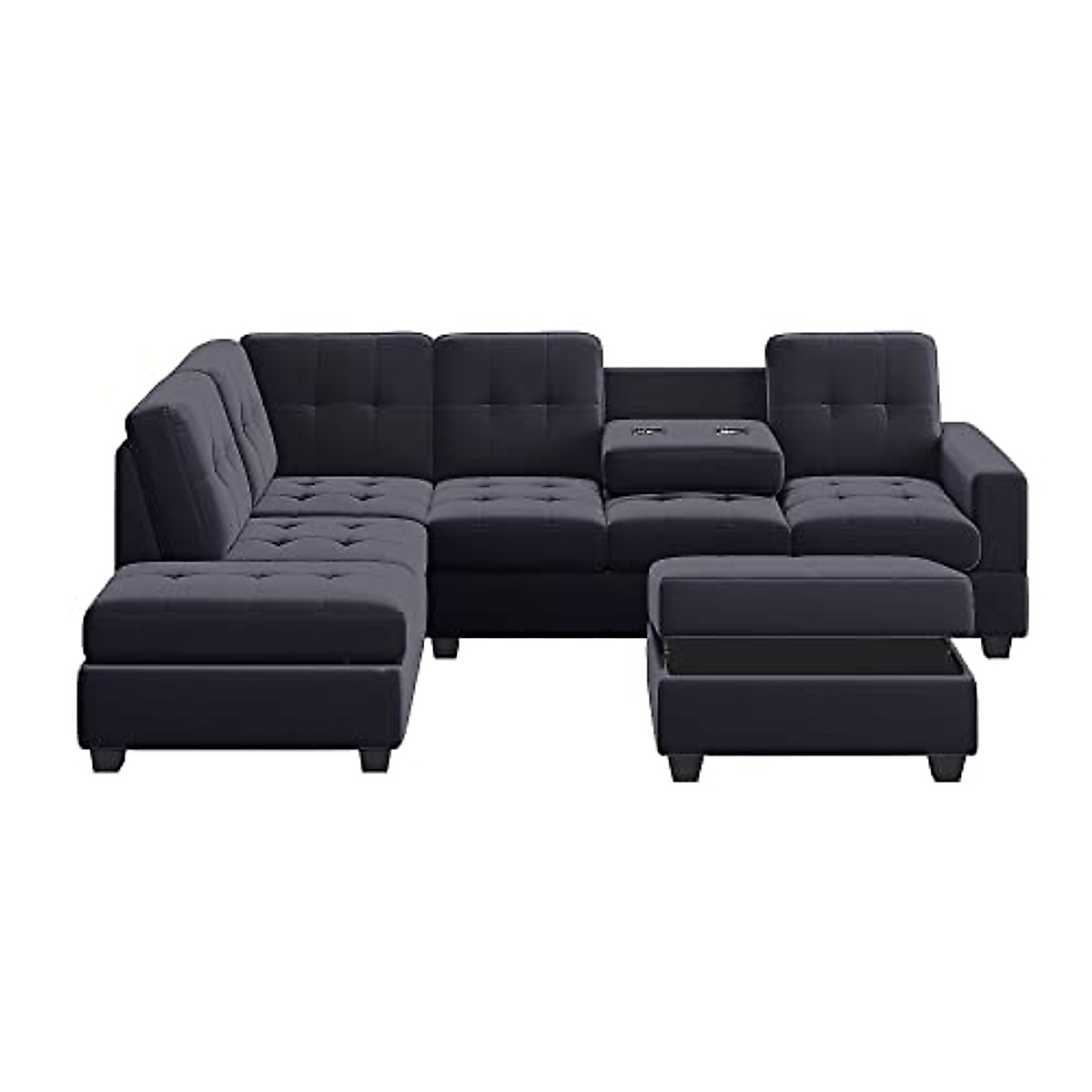 FANYE L-Shaped Oversized Corner Reversible Sectional Sofa Couch W/Chaise & Storage Ottoman,Modern 6 Seaters Velvet Upholstery Sofa&Couch with Cupholders for Home Office Apartment Living Room