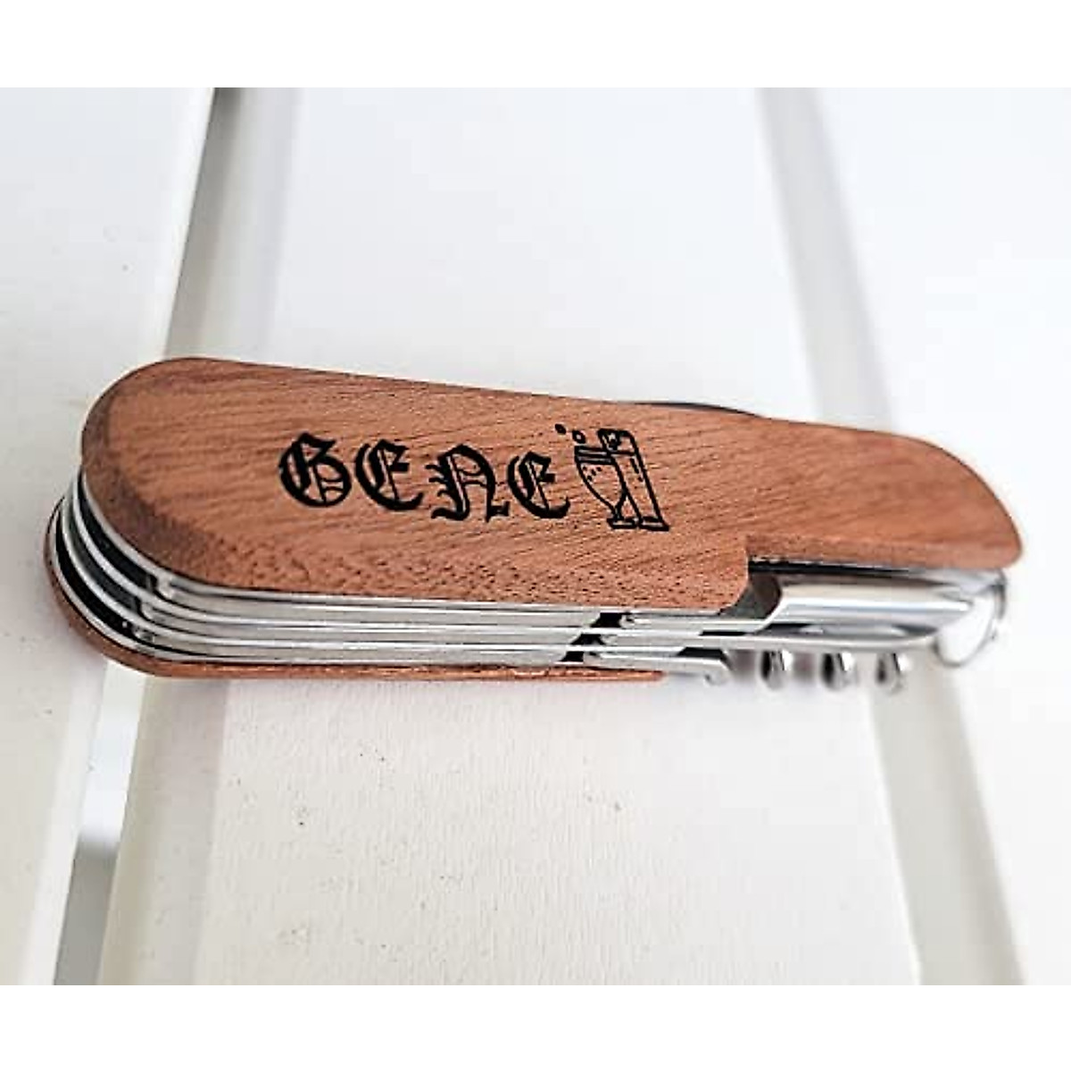 Personalized Wooden Pocket Knife | Customizable Design | Laser Engraved | 8-Function Multi-Tool (Stainless Steel) | Gift for Men, Groomsmen, Birthday, Graduations