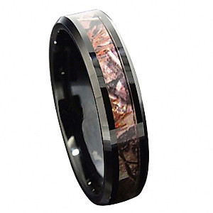 QUEENWISH 6mm Black Tungsten Camo Wedding Rings For Men & Women Hunting Camouflage Inlay Engagement Couples Jewelry Band Beveled Edges Comfort Fit