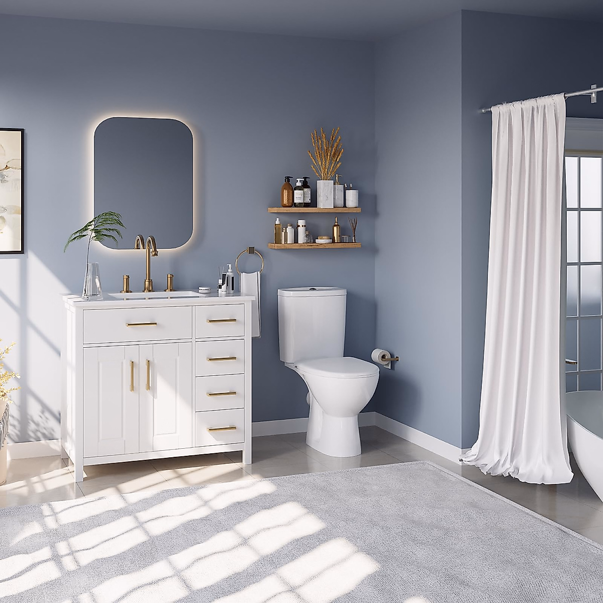 AMERLIFE 36" Bathroom Vanity with Sink Combo, Modern Undermount Small Single Bathroom Cabinet Set, Includes 37" Countertop & Integrated Sink, Soft Closing Doors, Bathroom Dresser White