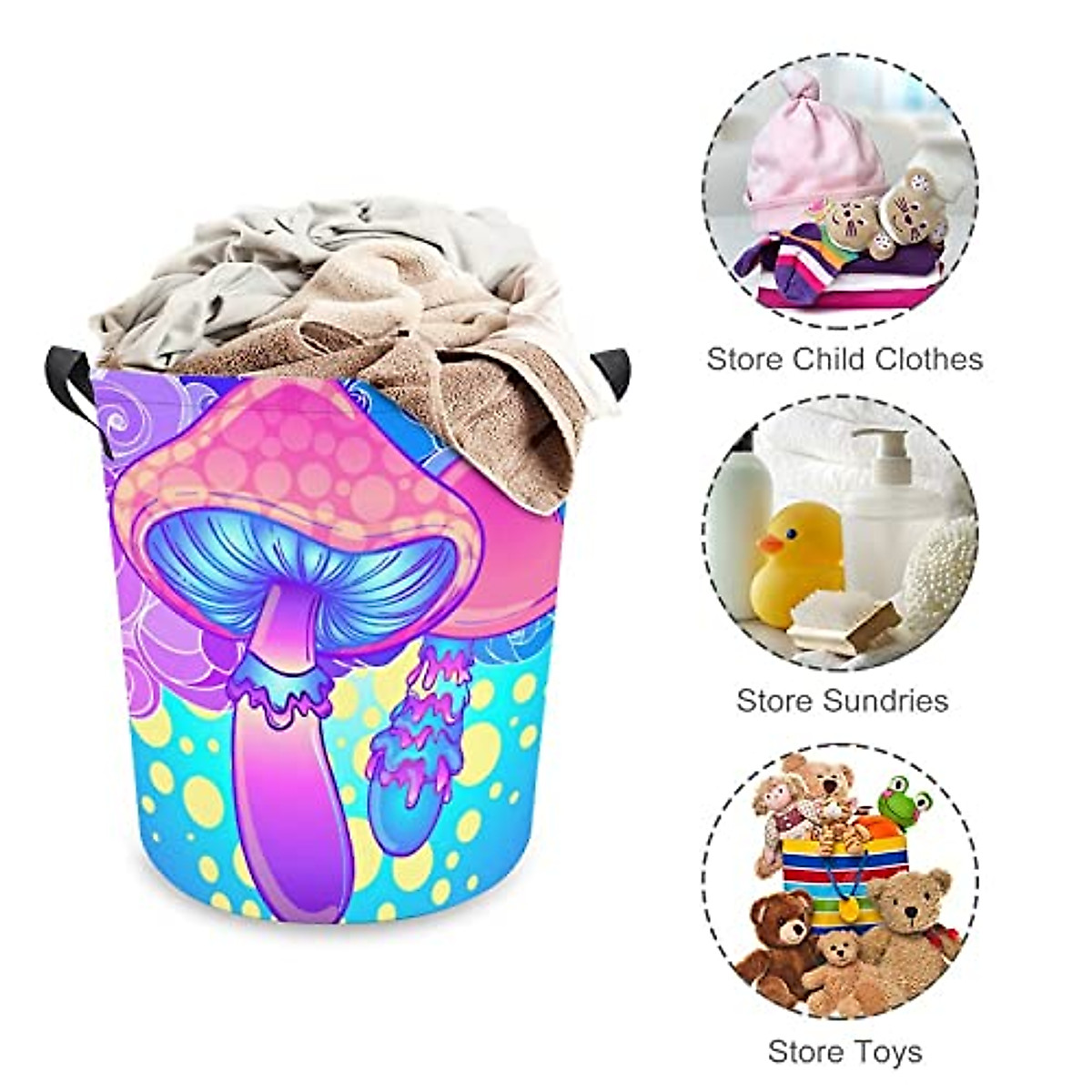Magic Colorful Mushroom Large Laundry Hamper Foldable Laundry Basket Durable Storage Basket Toy Organizer