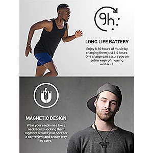 Bluetooth Earbuds Wireless Magnetic Headset Sport Earphones for Running IPX7 Waterproof Headphones 10 Hours Playtime High Fidelity Stereo Sound and Noise Cancelling Mic 1 Hour Recharge Black