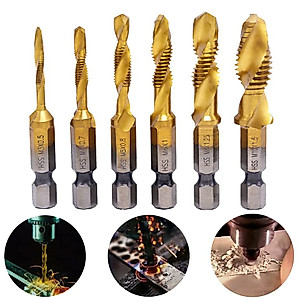NUSHKI 6pcs1/4 Inch Hex HSS High Speed Steel Thread Spiral Screw M3 M4 M5 M6 M8 M10 Metric Composite Tap Drill Bit Tap