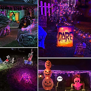 SANJICHA Orange and Purple Solar Halloween Lights Outdoor Waterproof, 4-Pack 132 FT 400 LED Solar String Lights Black Wire 8 Modes Solar Fairy Lights for Festive Decoration Tree Horror Party