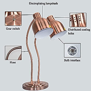 Double Head Multi-Directional Adjustment Catering Food Warmer Lights, Commercial Food Warmer Buffet Server for Parties Buffets, 360° Bend Buffet Food Warmer Restaurant Food Service,Silver