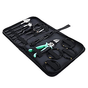 POWERENG Bonsai Tools Set 16 PCS Carbon Steel Scissor Cutter Shear Perfect Succulent Gardening Trimming Tools Bonsai Starter Kit Gardening Trimming Tools