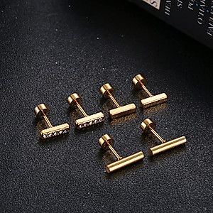 FASACCO 12Pairs Flat Back Earrings for Women Men Hypoallergenic 14K Gold Plated Stainless Steel Flatback Stud Small Huggie Hoop Earrings 20G Tiny Gold Stud Earring Sets for Multiple PIercing Gold