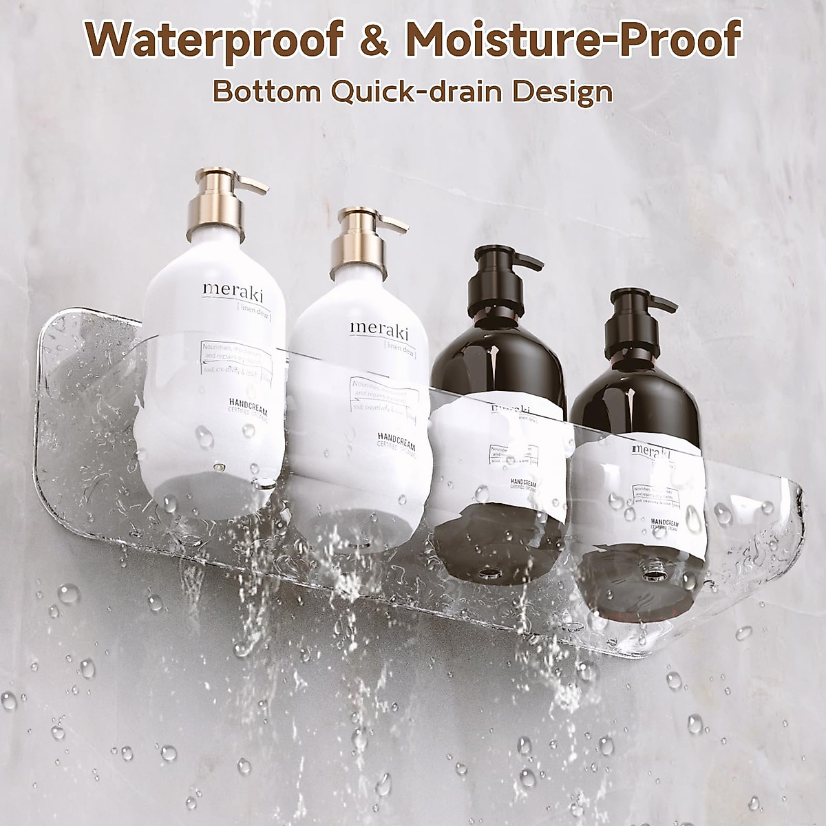 Lsnisni Acrylic Shower Shelves 2 Pack, Adhesive Clear Bathroom Shelf, Plastic Shower Caddy with Self Adhesive Tape, No Drilling, Wall Mounted Shower Organizer for Bathroom Storage & Kitchen