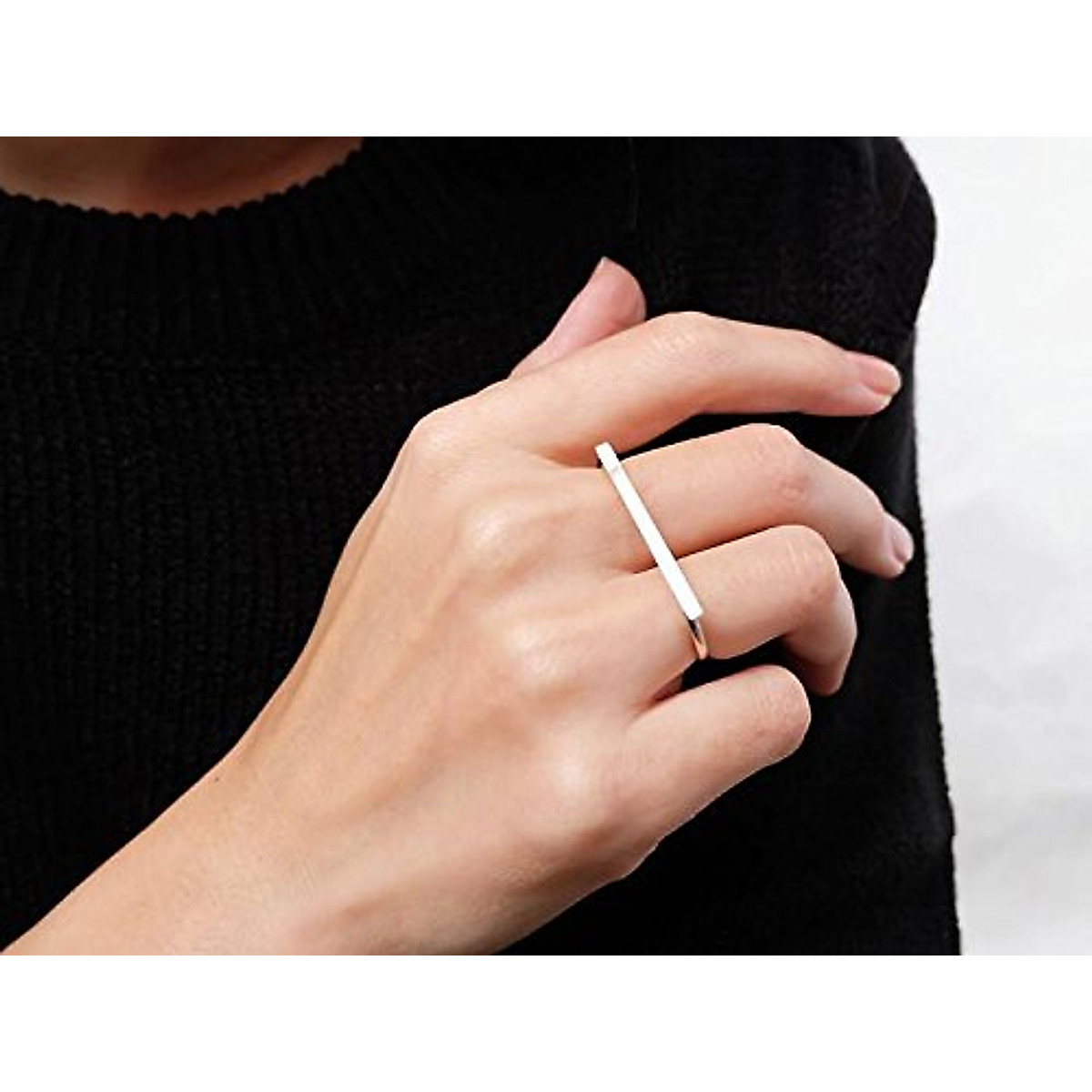 SOVATS Double Finger Band Ring for Women 925 Sterling Silver Rhodium Plated - Simple, Stylish &Trendy Nickel Free Ring Adjustable Size