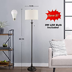 Luvkczc Modern Floor Lamp, 60" Standing Lamp for Living Room with Fabric Lamp Shade, Corner Tall Reading Lamp for Bedroom, Office, Dining Room, Farmhouse (Bulb Included) (Black)