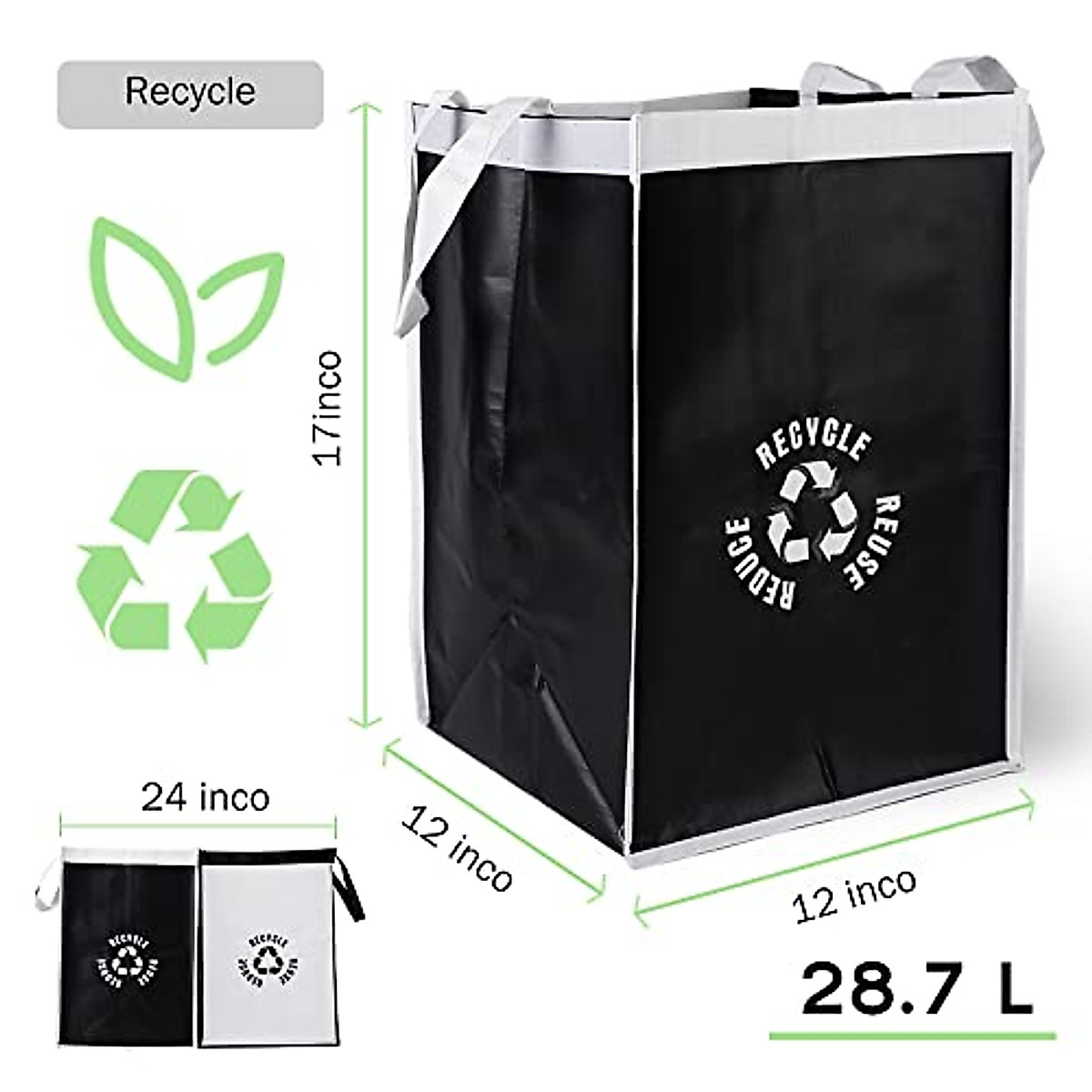 BeBesta Recycle Waste Bin Bags for Kitchen Home Trash Sorting Bins Organizer Waterproof Baskets Compartment Container