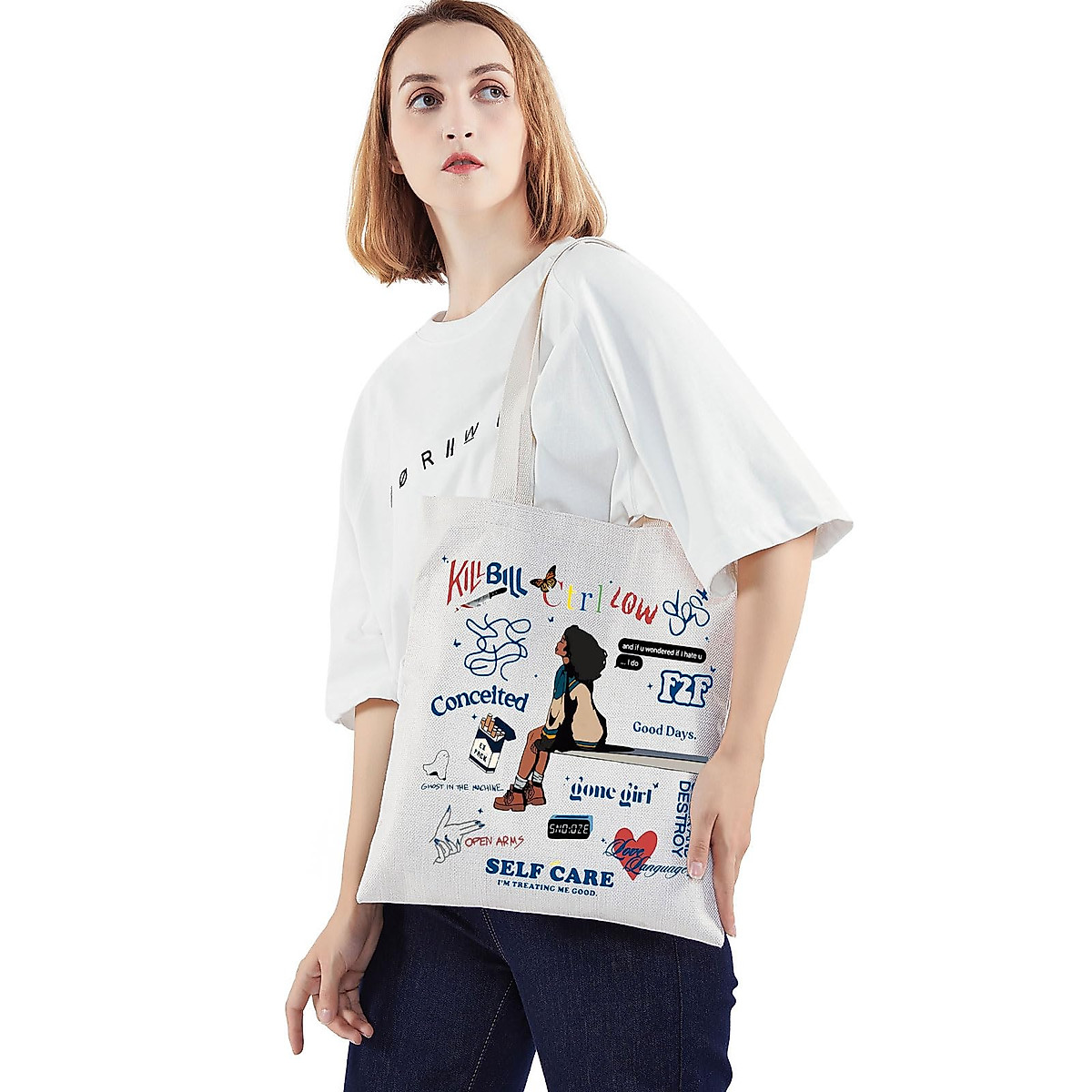 WZMPA Singer Album Tote Bag Singer Concert Gift Singer Lyric Fans Reusable Grocery Bags Singer Merchandise (Kill B Tote)