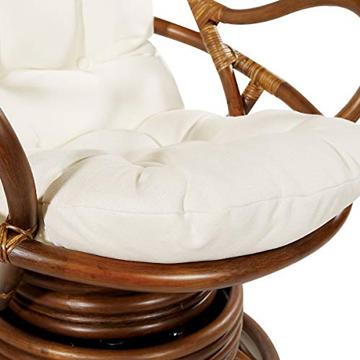 OSP Home Furnishings Kauai Swivel Rocker Chair with Brown Rattan Frame, Linen Fabric