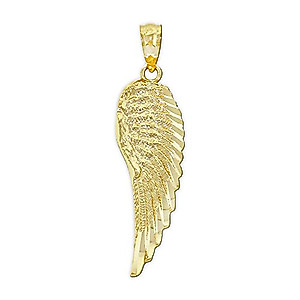 Gold Diamond-cut Angel Wing Charm - 10 Karat Solid Gold - Angel Wing Pendant - Angel Wing Jewelry (Large)